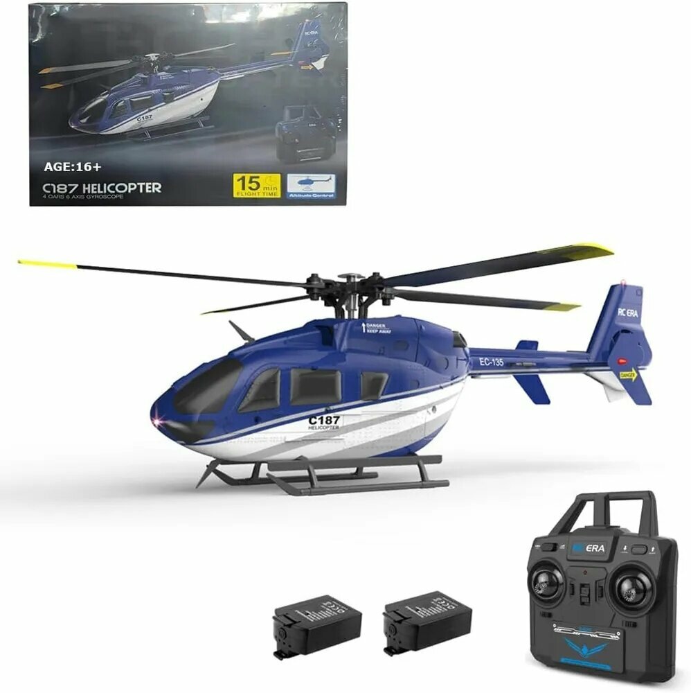 Вертолет на радиоуправлении С 2 батарейками Вертолет C187 EC135 Удержание высоты с помощью 6-канального 6-осевого гироскопа 2.4G