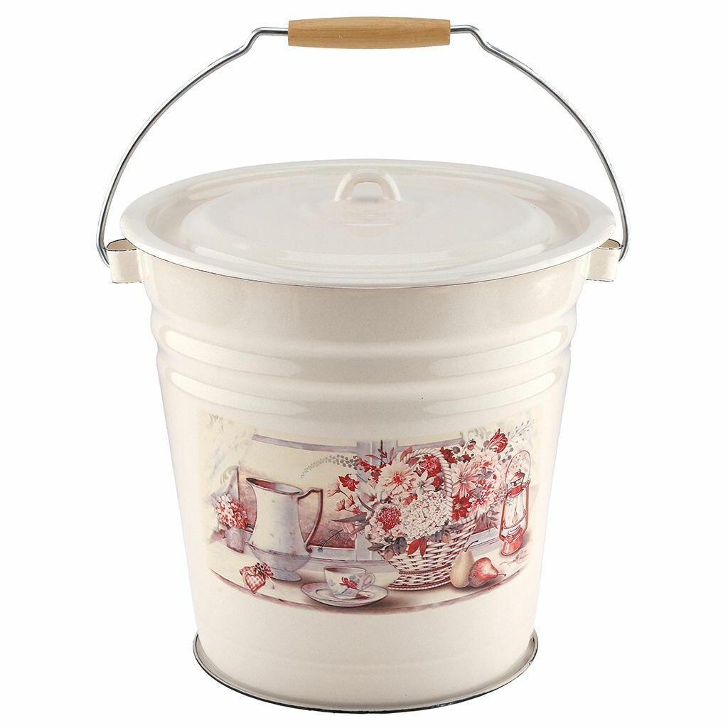 Ведро эмалированное Лысьвенские эмали с рисунком"Летний этюд , 12 л, с металлической крышкой и подвижной ручкой (С-1224Др/4Жм)