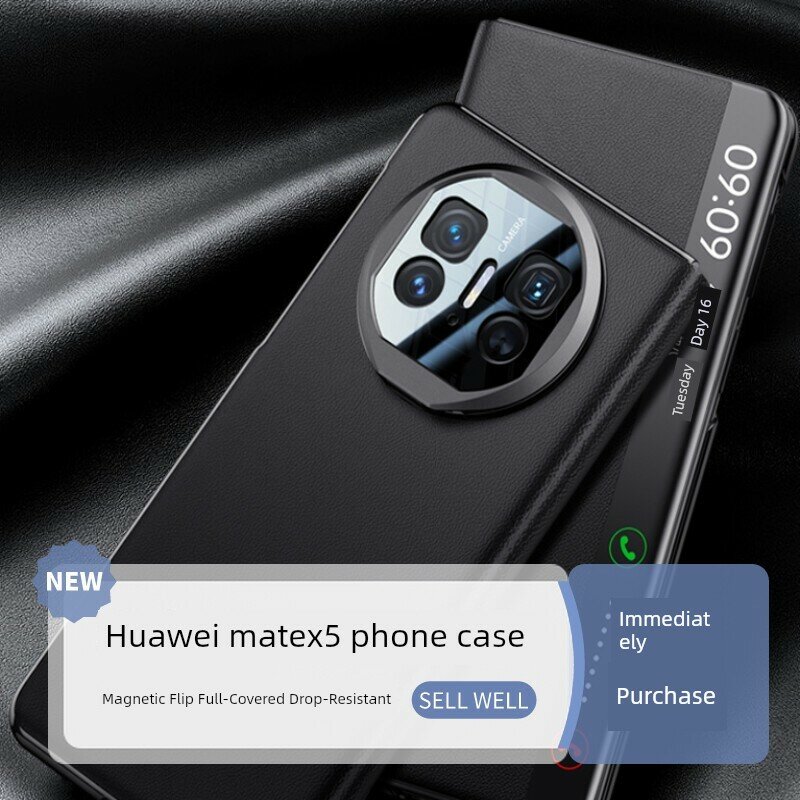 Премиум магнитный складной чехол для Huawei Mate X5 с полной защитой, кожаный чехол в цвете Слэйт Блэк, классический
