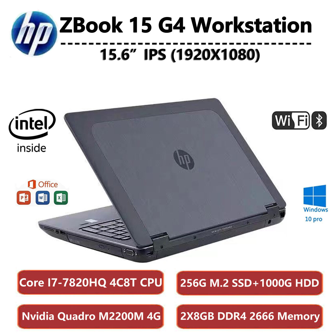 ноутбук 15.6" HP ZBook 15 G4 Mobile workstation (CORE i7-7820HQ CPU+2X8G DDR4 2400+256GB M.2 NGFF SSD+1000G HDD+Nvidia Quadro M2000M 4G+Intel HD Graphics 530+1920X1080 IPS ) Win 10 pro