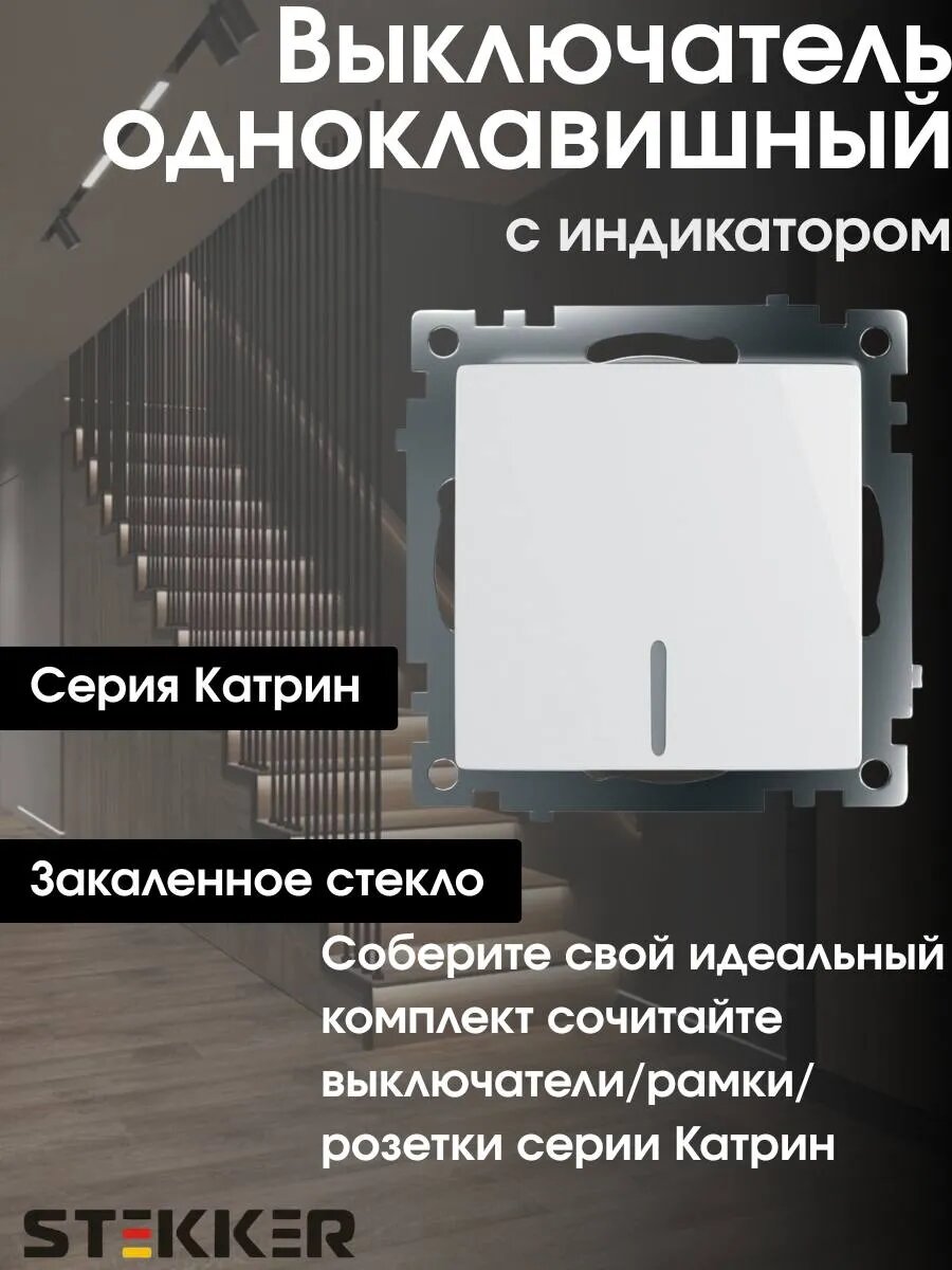Выключатель одноклавишный c индикатором (механизм) 250В 10А