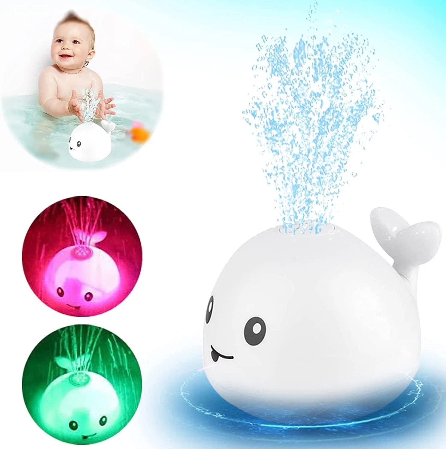 Игрушка для ванной Кит с Фонтаном, с подсветкой, на батарейках