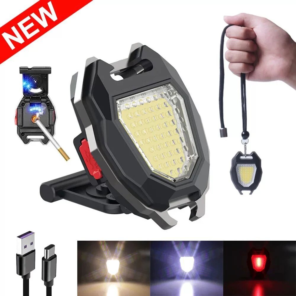 Мини-фонарик-карабин, аварийный COB-фонарик на брелок, USB-фонарик, портативный фонарик для улицы, рабочий фонарь