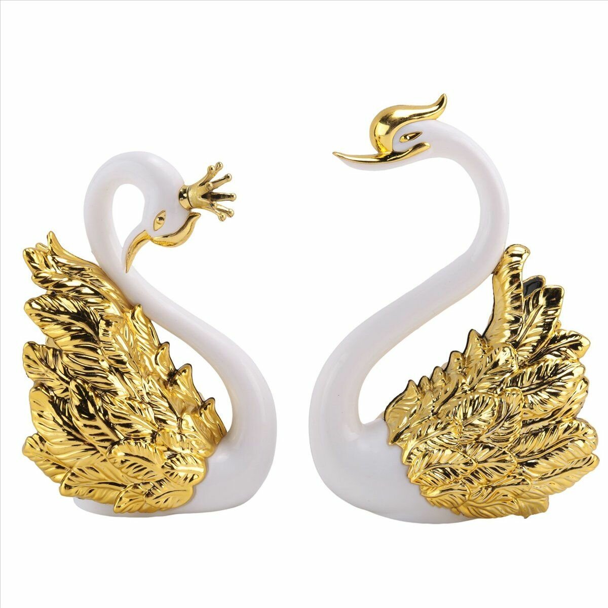 Фигурки лебедей, свадебное и рождественское украшение, украшение для торта (белое и золотое).