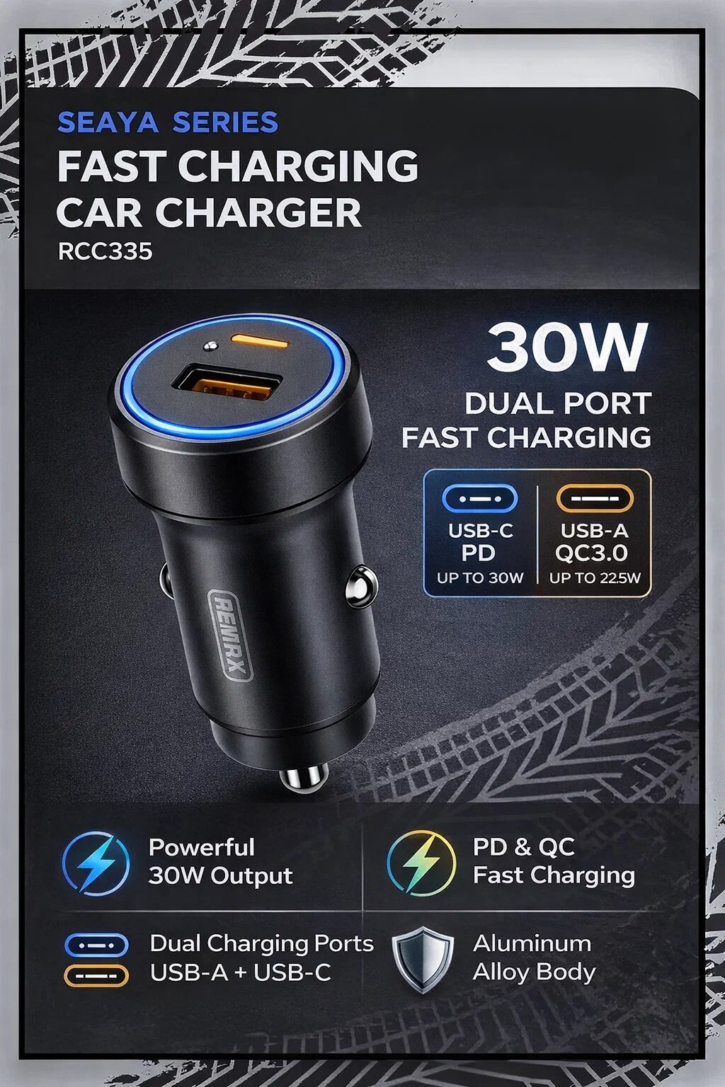 Разветвитель Remax RCC335, для автомобиля, USB Type-C, 30Вт, черный