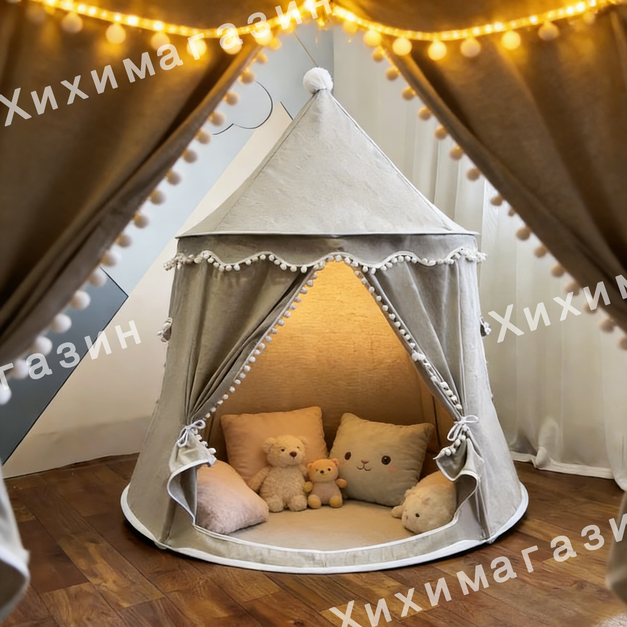 Палатка для игр в помещении, детская палатка, 110см*110см*130см, хлопок и льн, для мальчиков и девочек