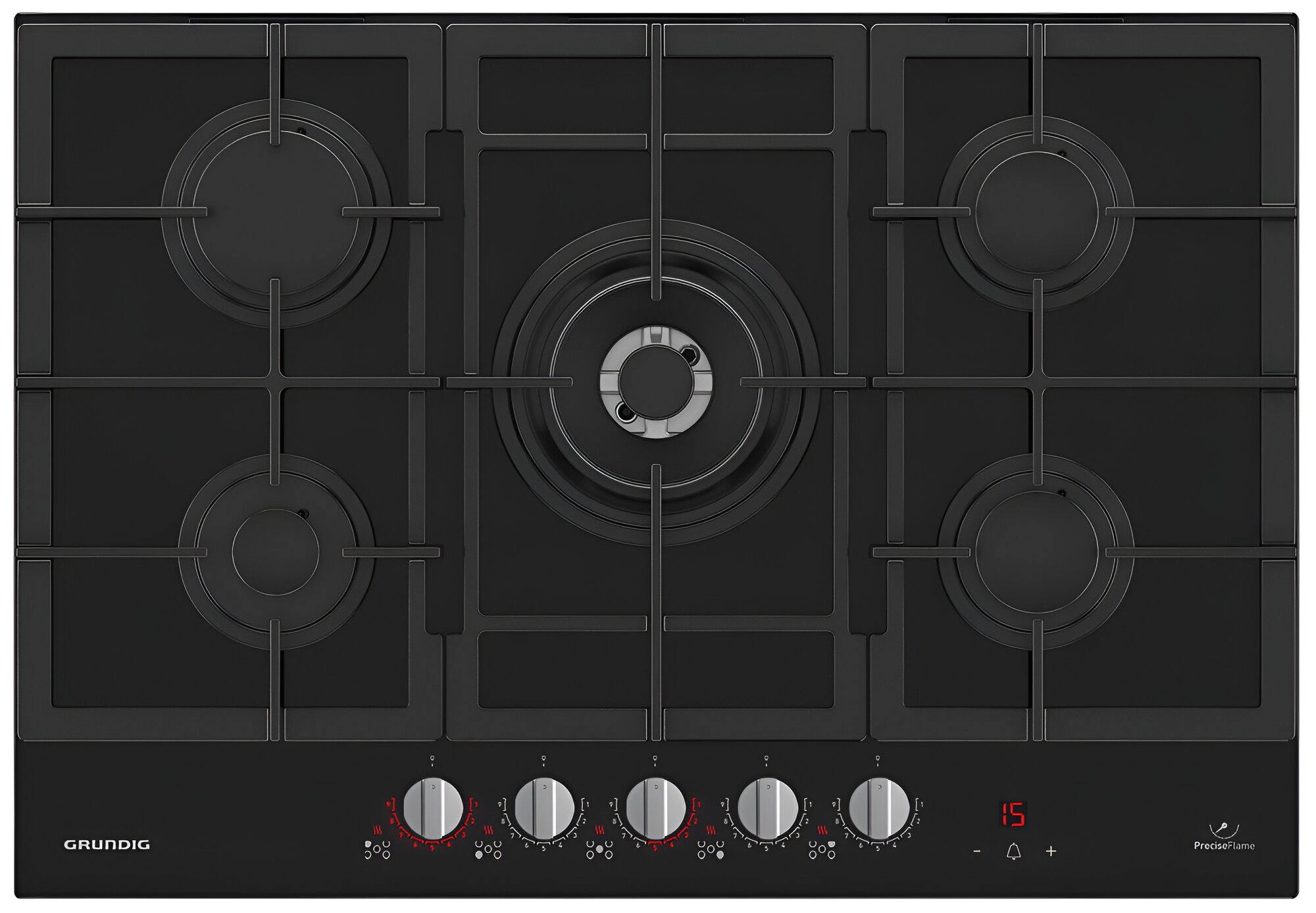 Газовая варочная поверхность GRUNDIG GIGL 7265250T, 5 конфорок, 75x56x49см, цвет черный