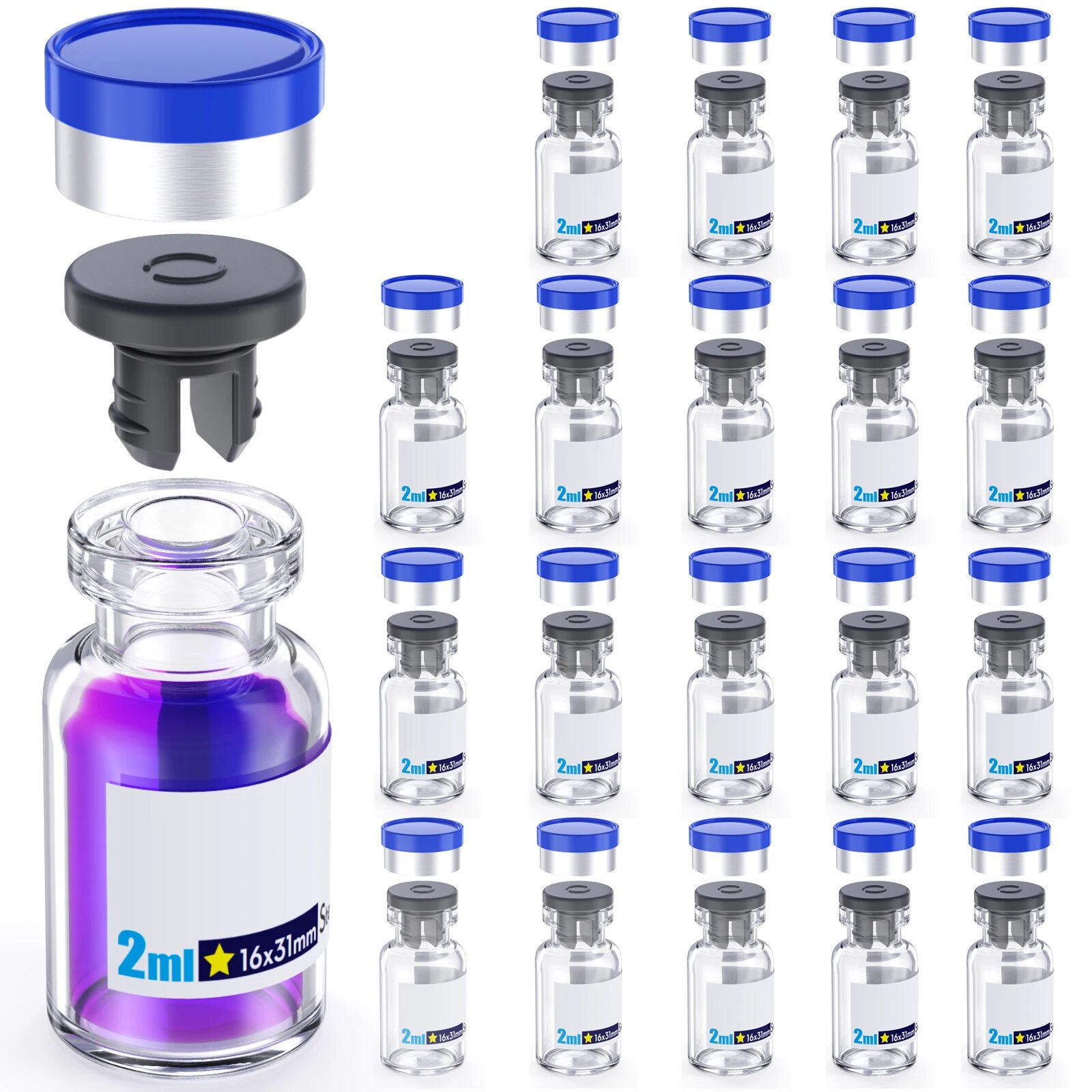 Стерильные стеклянные флаконы 20 шт Фиолетовый, clear 2ml 20pcs