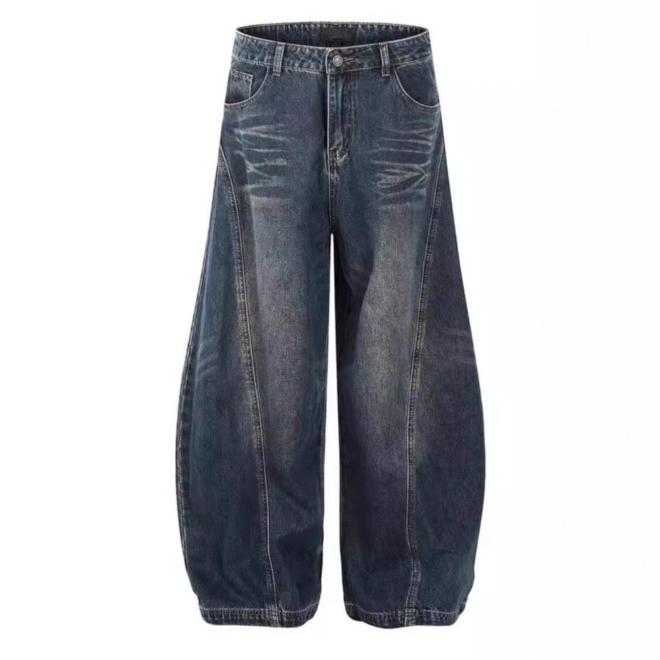 MON Джинсы Мужские Винтажные С Усиками Синие Чистые Широкие Деним, Размер_3XL