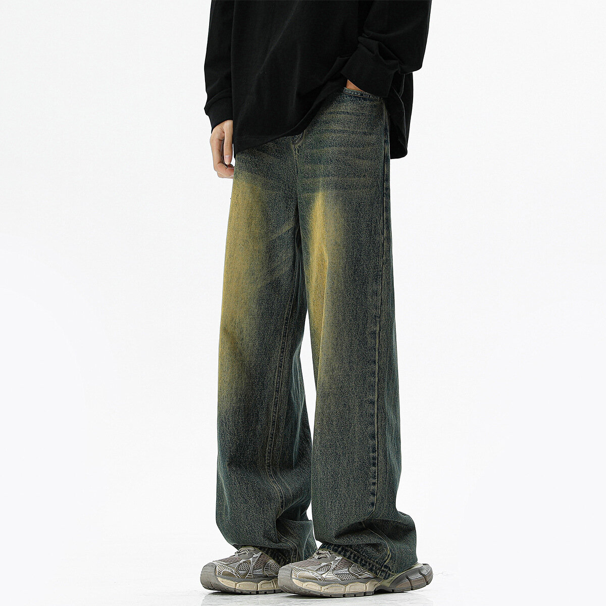 MON Мужские Брюки Зима Толстые Флис Теплые Кэжуал Американские Широкие Деним, Размер_XL