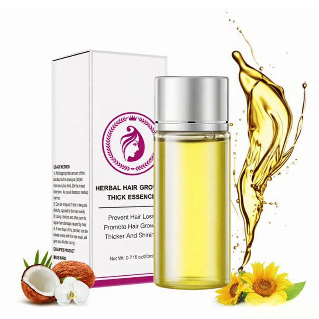 Сыворотка для роста волос 20ML Гербальная эссенциальная масло для роста волос Ботаническое масло для роста волос Лечение для мужчин и женщин облысение сухая поврежденная волосы и кожа головы 1 штука Размер упаковки около 8.6*4*4см Вес упаковки около 38г