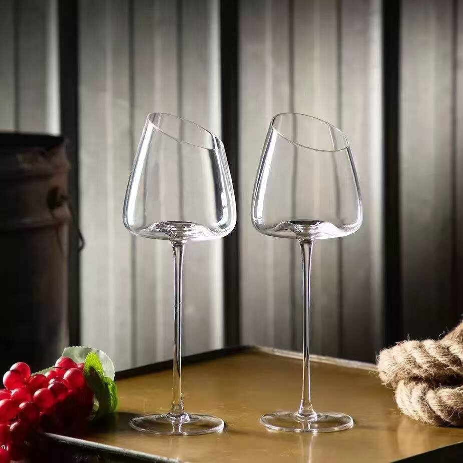 Стеклянный бокал для вина из кристалла «Фламинго» с наклонной формой, высокий, розовый, для домашнего использования,