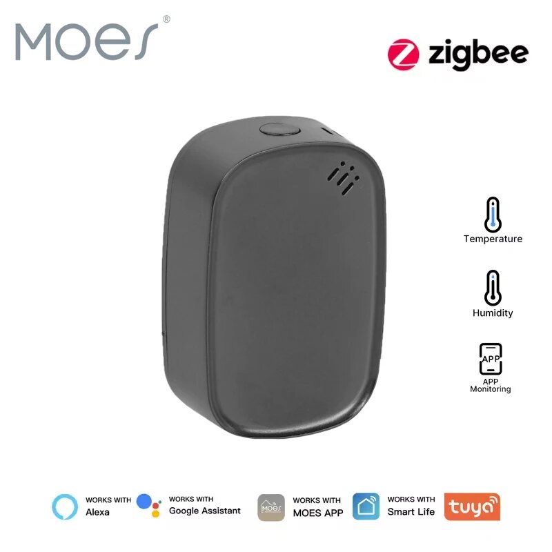 MOES Tuya Zigbee умный датчик температуры и влажности с питанием от батареи Крытый гигрометр Мониторинг через приложение работает с Alexa Google Home