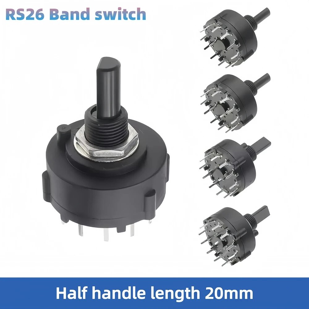 Поворотный переключатель RS26, 2 полюса, Half shaft 20mm