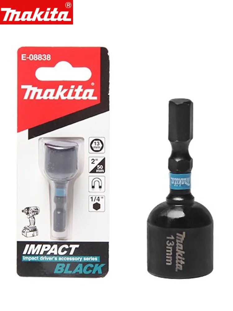 Makita E-08838 Impact Black Mагнитные биты с торцевой головкой 13мм, Шестигранная ручка, высокая твердость, аксессуары для инструментов
