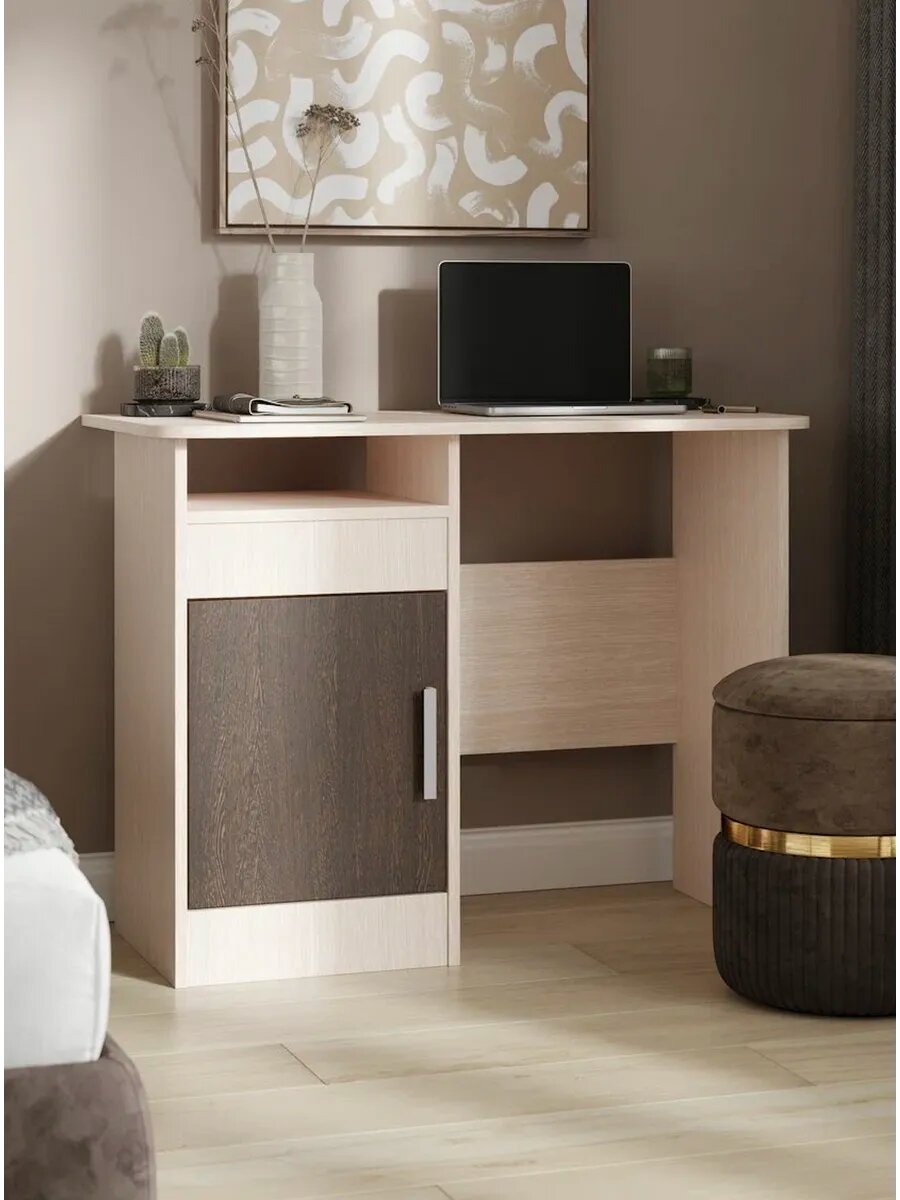 Стол компьютерный №4, с тумбой для хранения, ЛДСП, цвет- венге/ дуб белфорд (0,97х0,5х0,75 см)