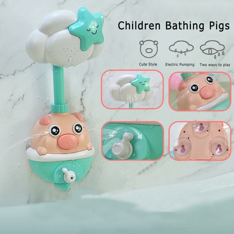 Детская ванная комната Автоматический распылитель воды Мультфильм Свиня Детский душ Электрическая игра Регулируемый угол Водонепроницаемая чашка всасывания Игрушки Ванная Игрушки (синий)