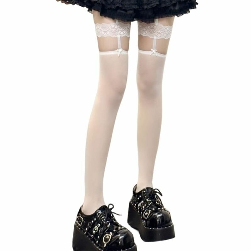 Прозрачные ажурные чулки с розами и подвязками, Белая кружевная подвязка st