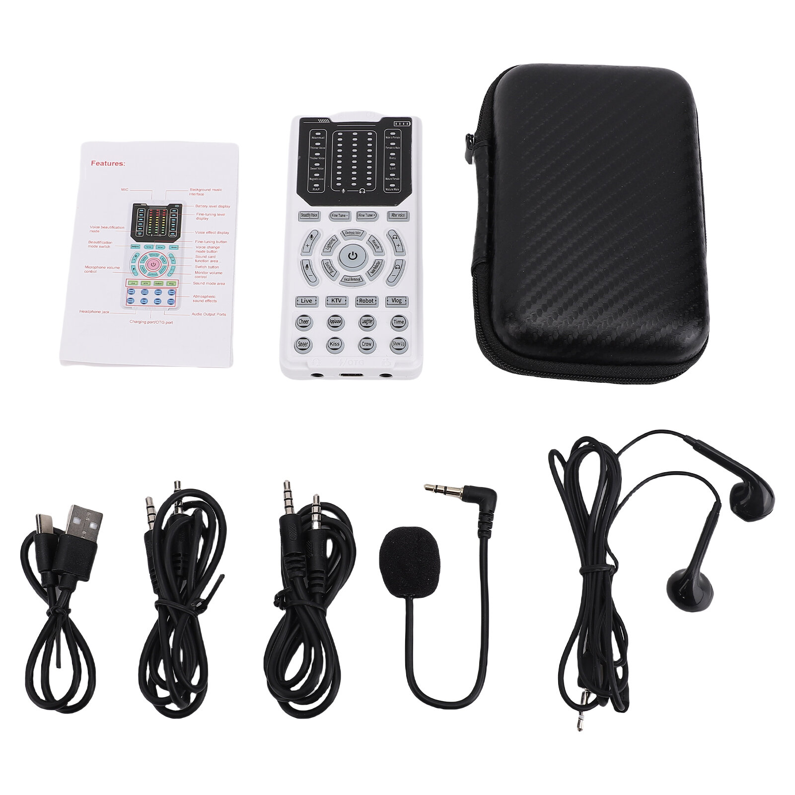 Портативное устройство для изменения голоса с наушниками и микрофоном, 15 режимами шумоподавления, звуковая карта для телефонов, ноутбуков, компьютеров и игр.