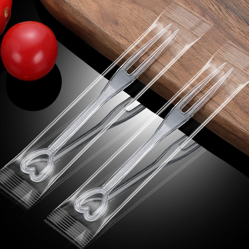 Прозрачные одноразовые фруктовые вилки, домашние пластиковые фруктовые палочки, вилки для тортов, индивидуально упакованные, утолщенные маленькие вилки, десертные вилки