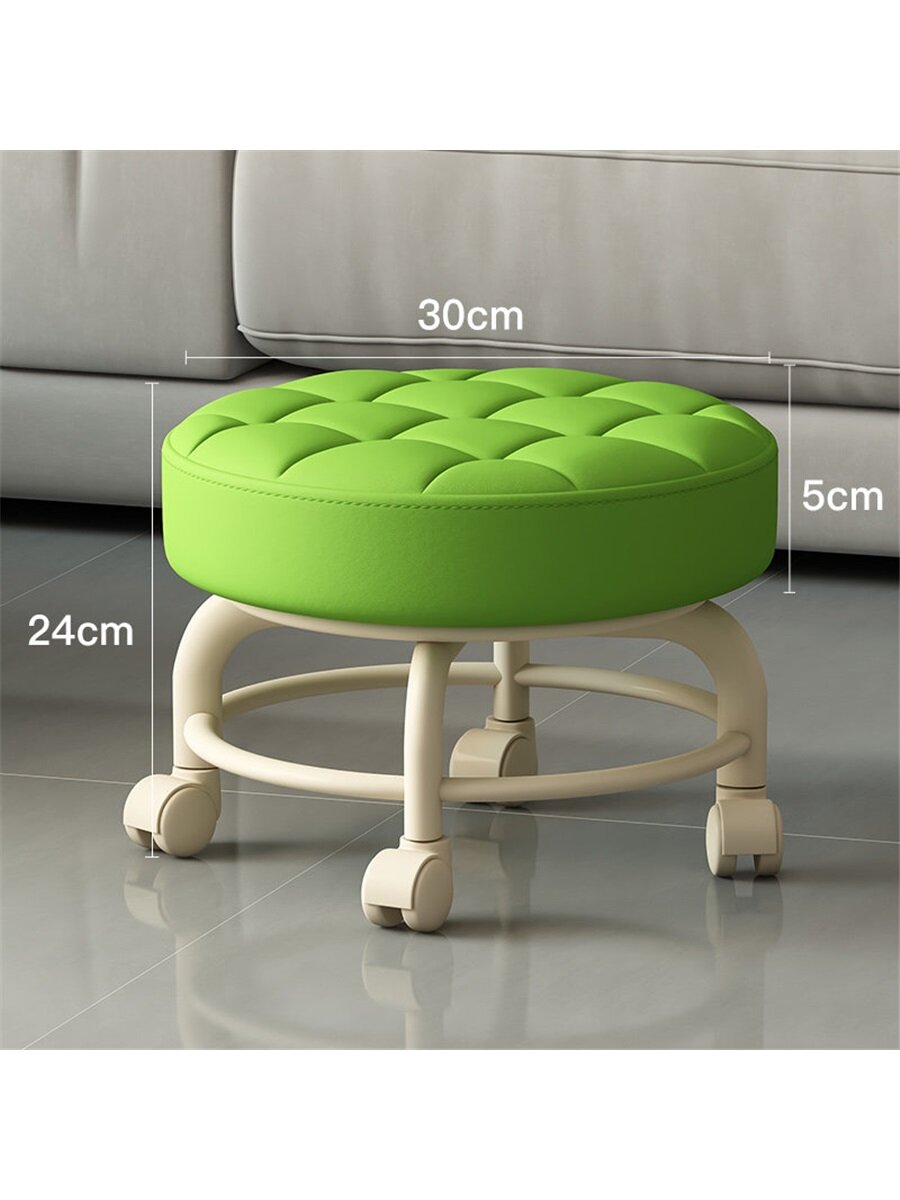Невысокий табурет на колесиках, вращающийся на 360 градусов, используется в домах и офисах