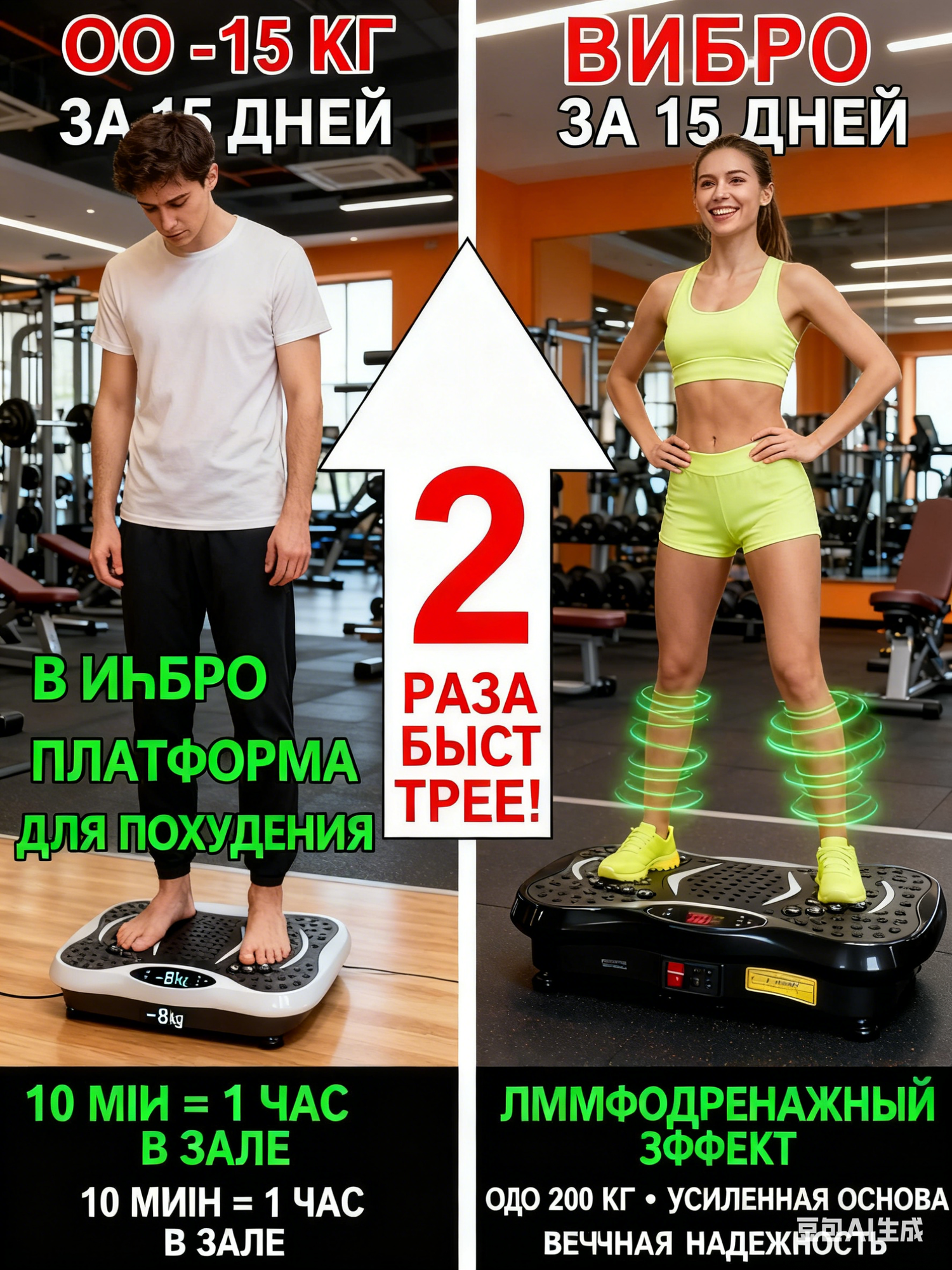 Виброплатформа, вибротренажер, кардио степпер, фитнес-платформа, спортивный тренажер для похудения с эспандерами