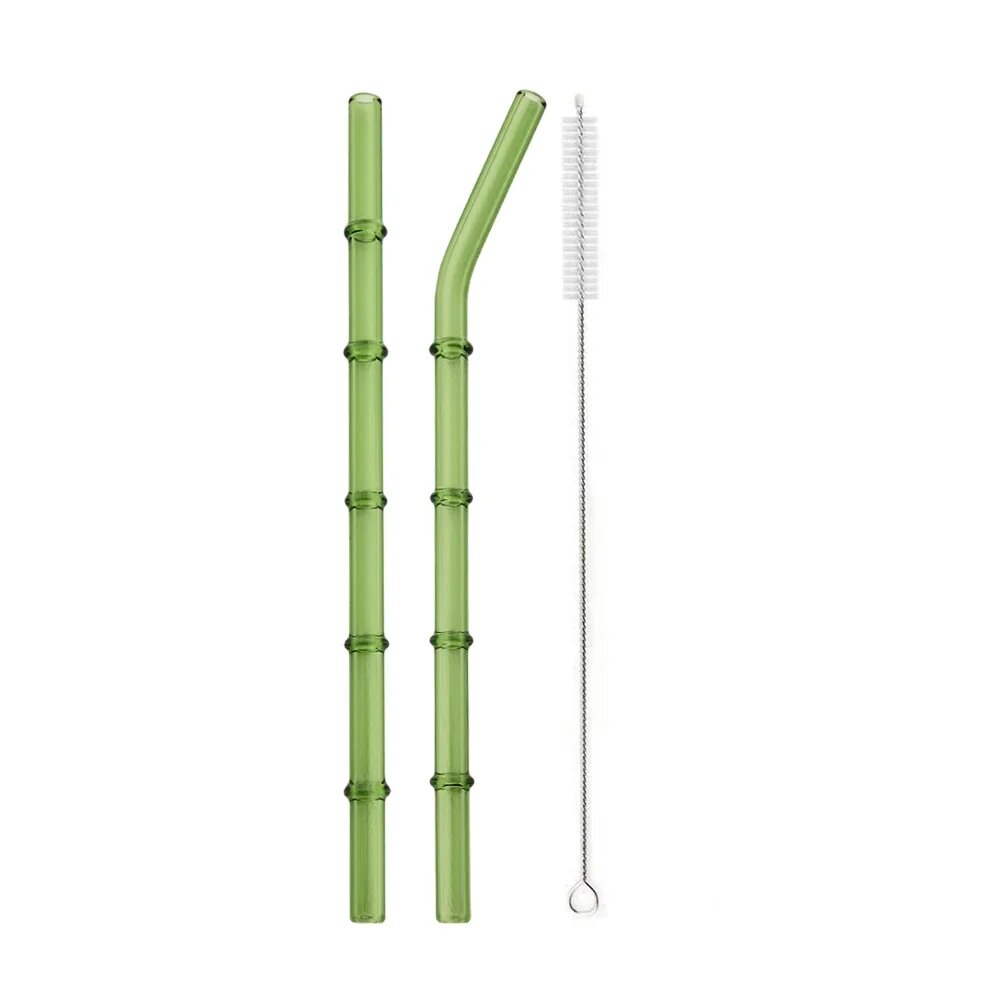 Набор стеклянных трубочек бамбуковый дизайн 2Pcs mix straw