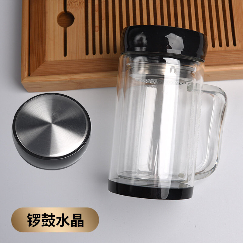 Двухслойная стеклянная кружка с ручкой, индивидуальный логотип, устойчивая к высоким температурам, оптовая чайная кружка, офисная кружка, рекламный подарок, водяная кружка с печатью