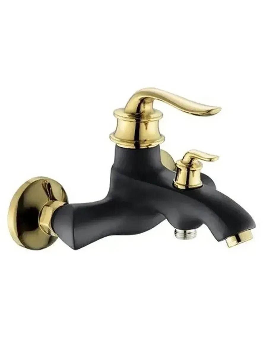 Смеситель на ванну с коротким изливом, черный с золотом