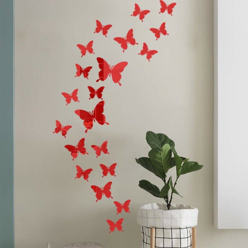 Наклейки на стену в виде кристаллов-бабочек, акриловые объемные наклейки для спальни, гостиной, декора стены за
