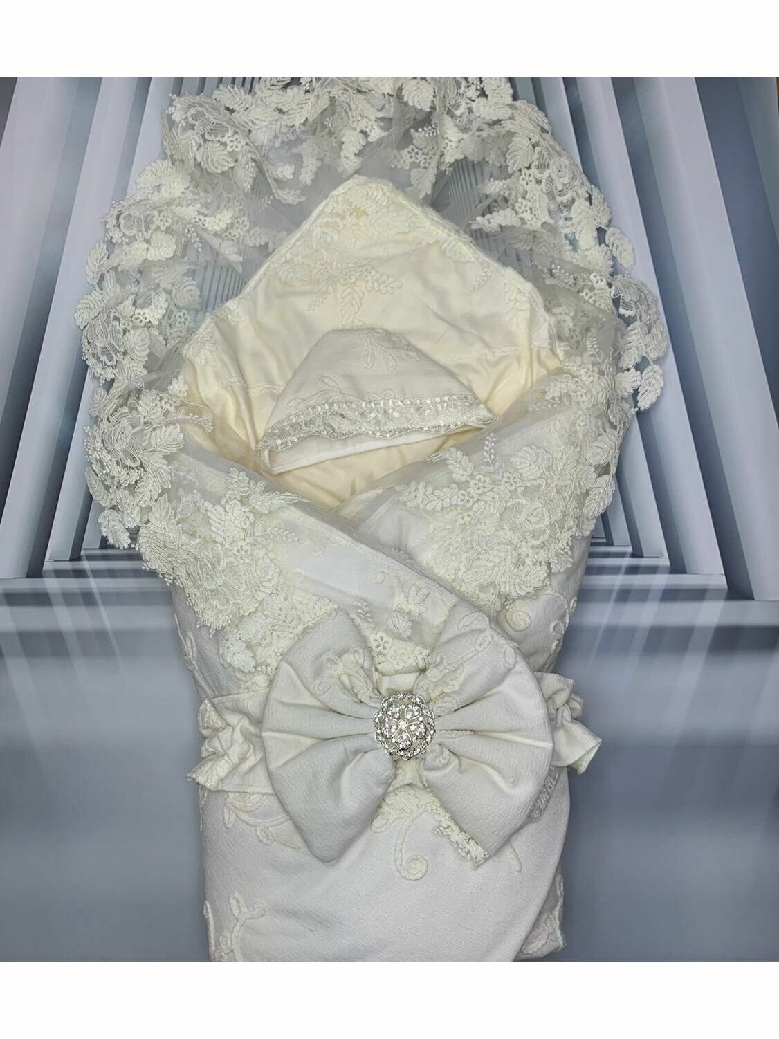 Конверт для новорожденных на выписку теплый лен из роддом зимний крем