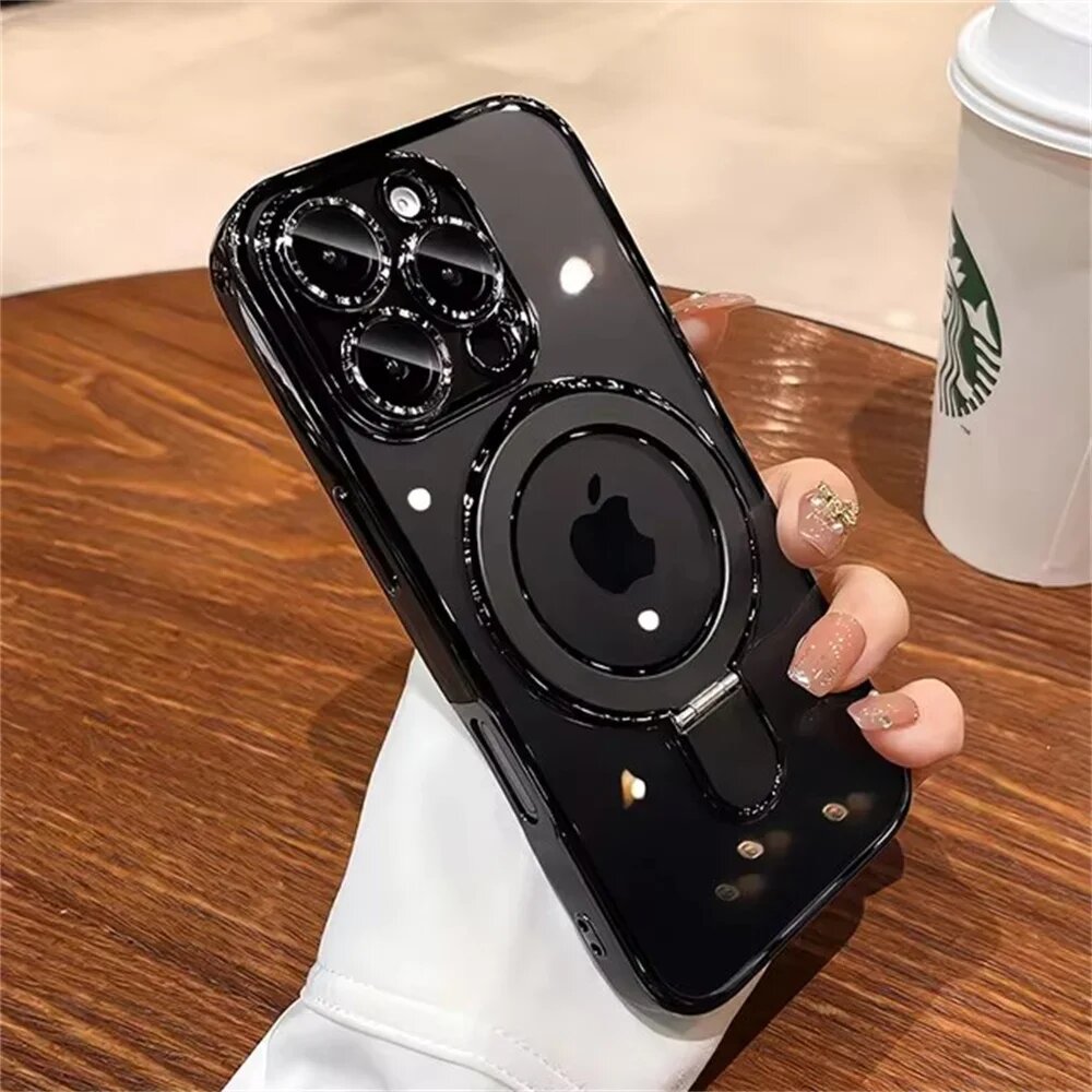 Роскошный чехол Magsafe Bracket для iPhone 16, 15, 14, 13, 12, 11, Айфон 13 Про Макс, Черный, Black