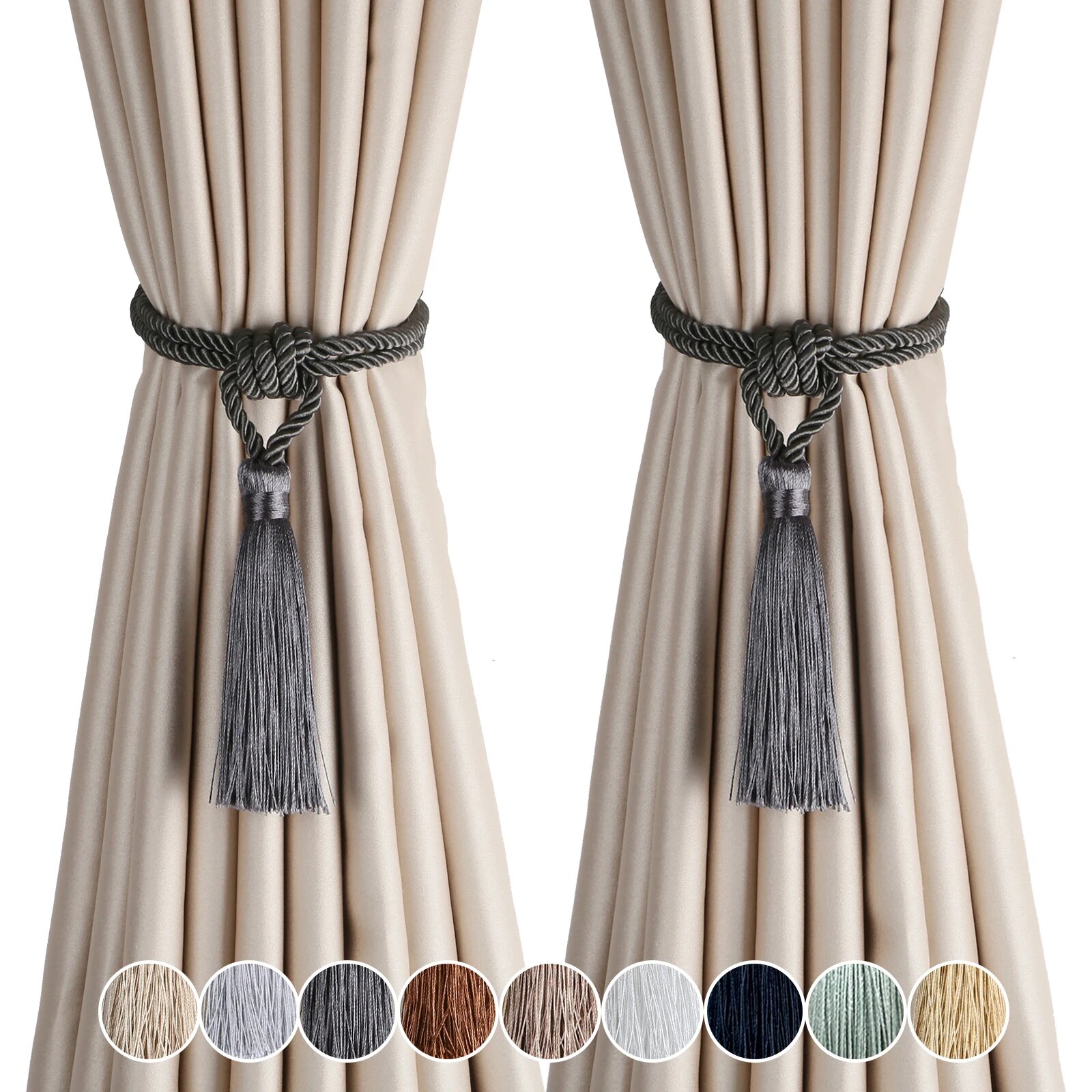 Шторный держатель с кисточками из полиэстера Черный, Charcoal