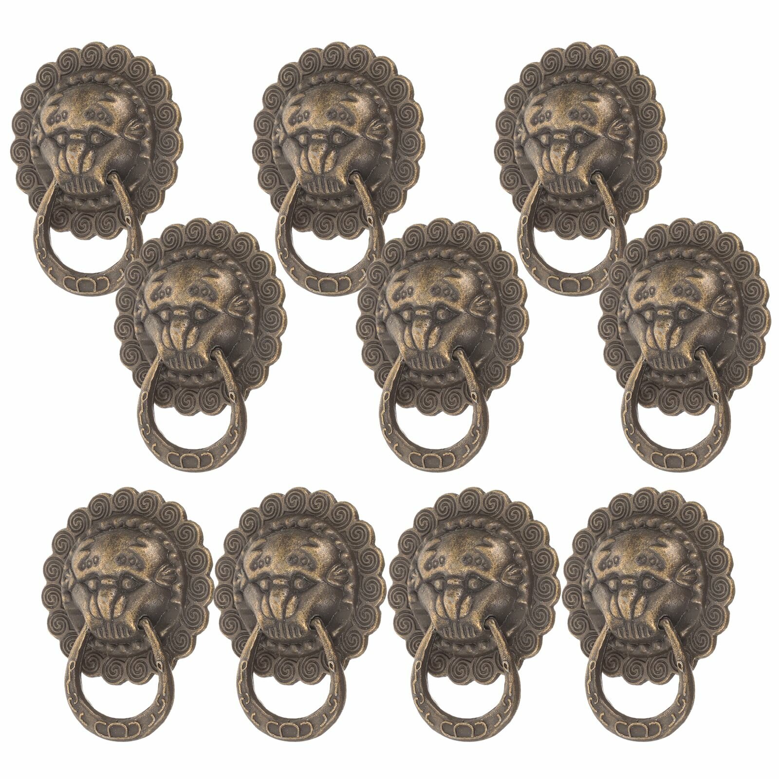 10 шт, ретро-ручки для ящиков, декоративные ручки, дверная ручка в форме головы льва (бронза)
