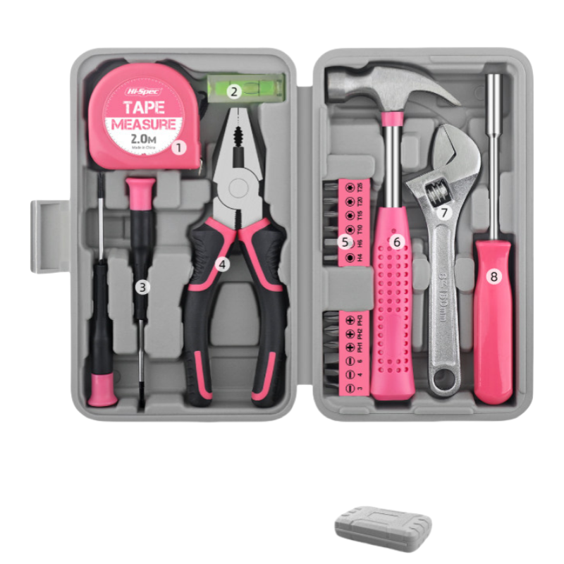 Многофункциональный набор инструментов Hi-Spec, набор из 20 предметов, с ящиком для инструментов, розовый
