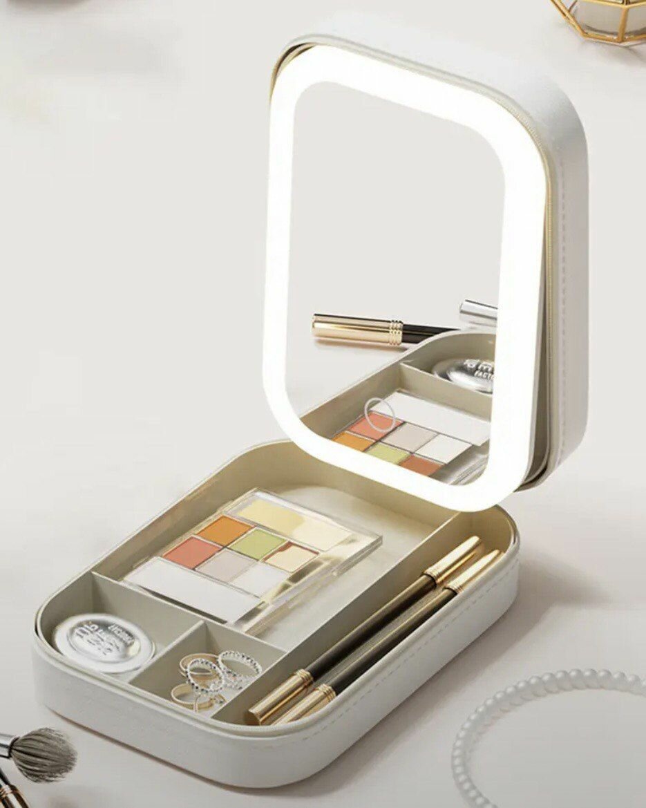 Зеркало для макияжа с LED подсветкой и органайзером для косметики/органайзер для косметики с зеркалом