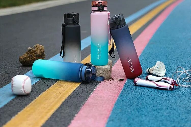 Спортивная бутылка, поликарбонат, мерная шкала, розовая, 1 литр