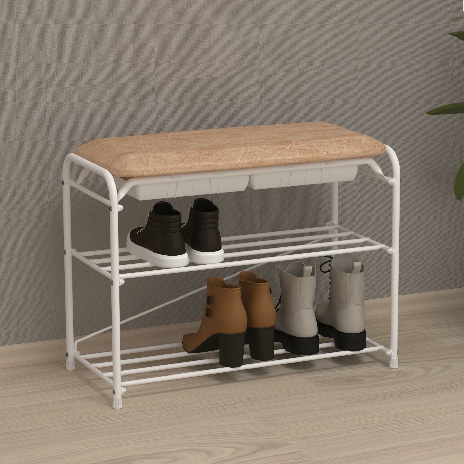 Банкетка 2-Х полоч 65СМ С ящиком И мягк СИД белая 650Х480х300 соликамск