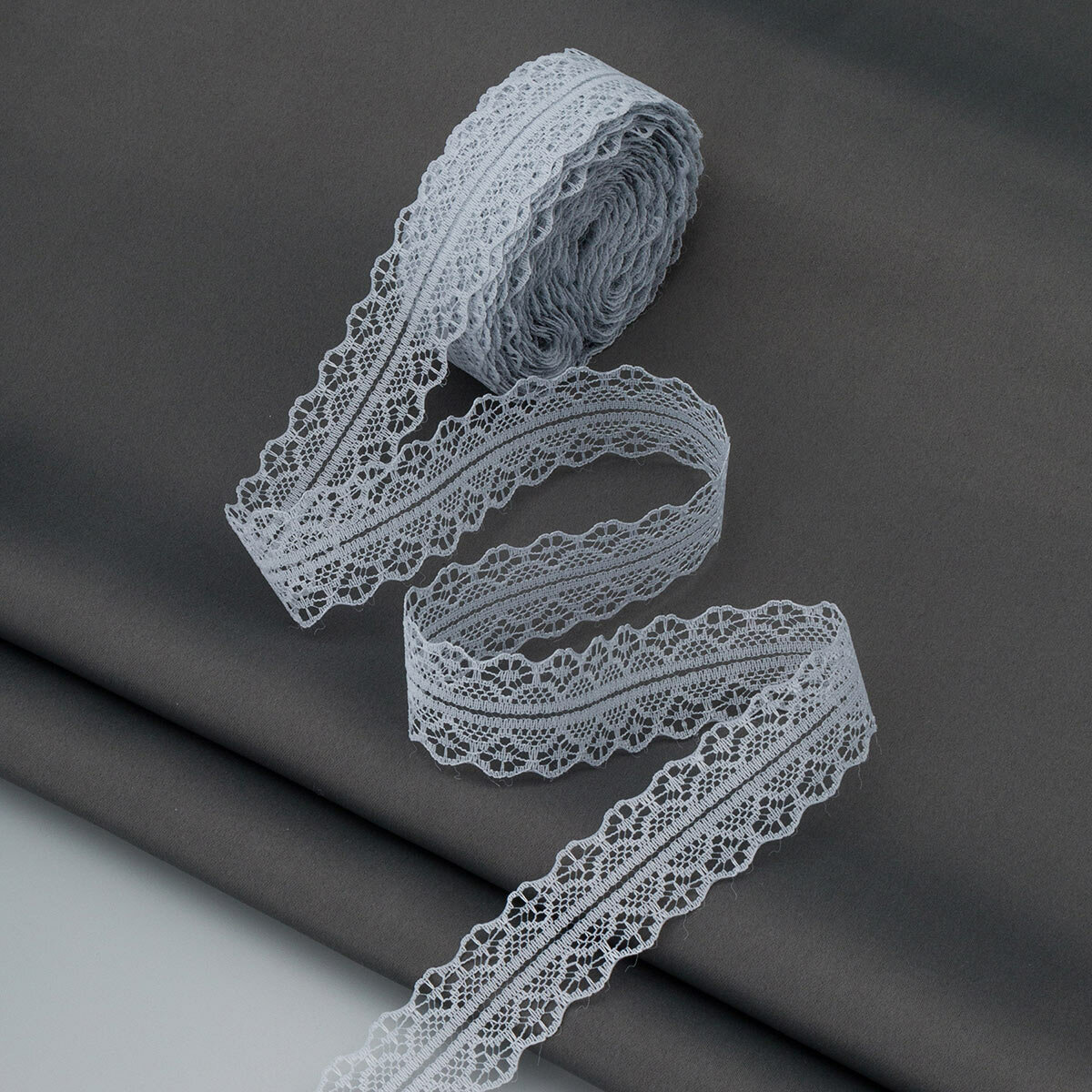 Кружево капроновое для шитья и рукоделия, цвет серый, 3 см х 13,72 м
