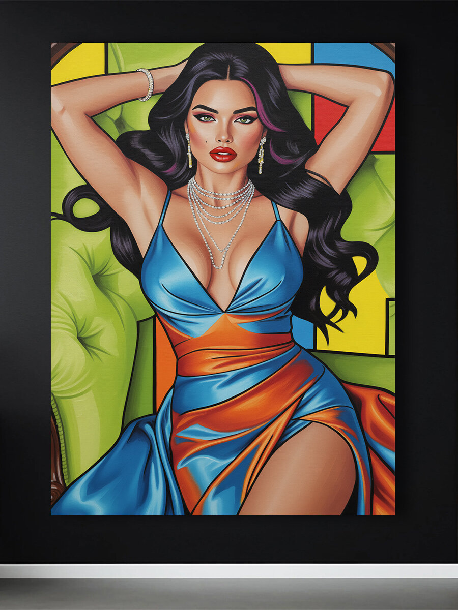 Картина интерьерная - "Стильные девушки в купальниках, бикини, яркий дизайнерский арт на стену в спальню для мужчины" , 40х60 см.