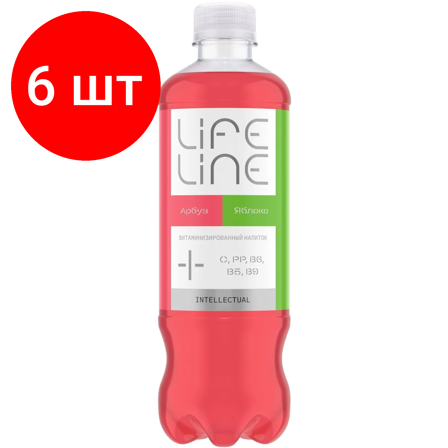 Комплект 6 штук, Напиток витаминизир LifeLine Intellectual со вкус арбуз и яблока негаз 0.5л
