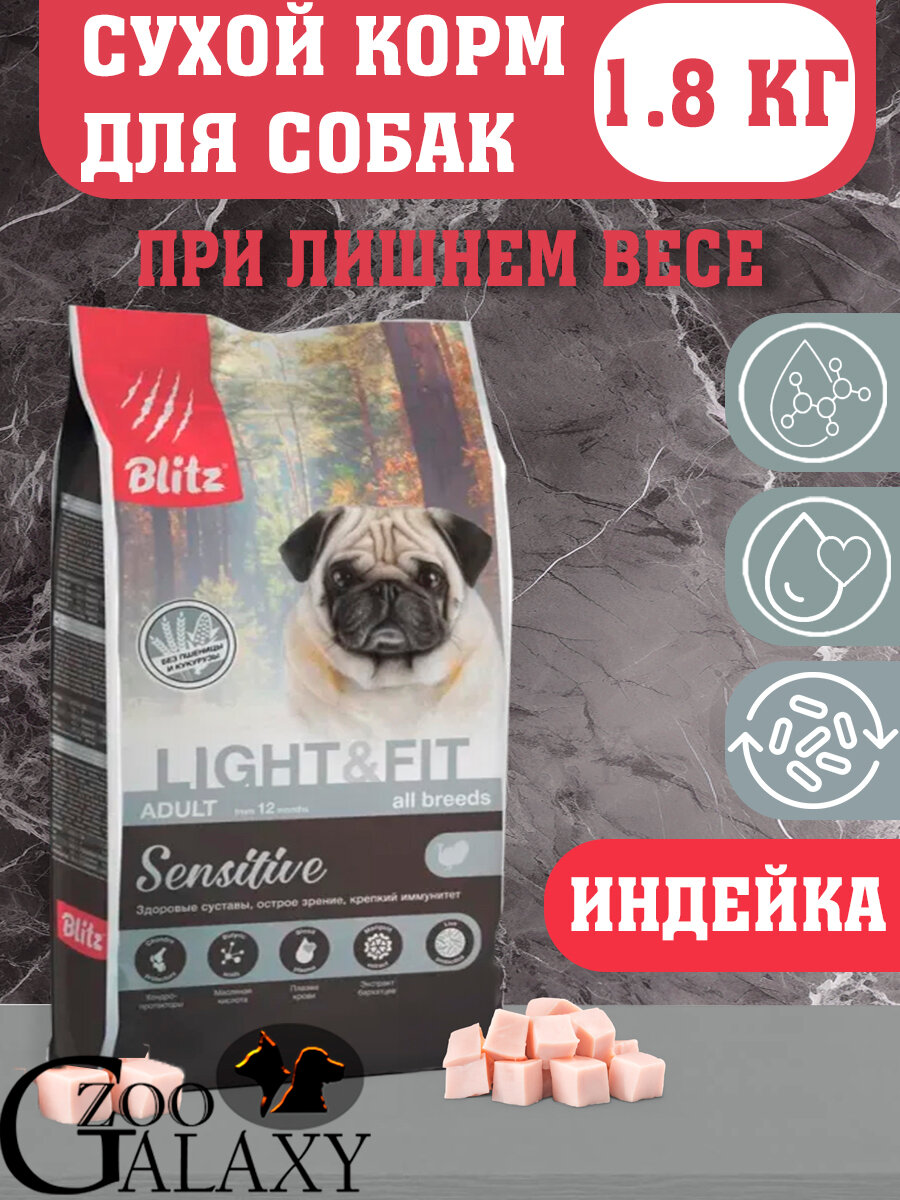 Blitz Sensitive корм для собак с лишним весом, индейка 1,8 кг
