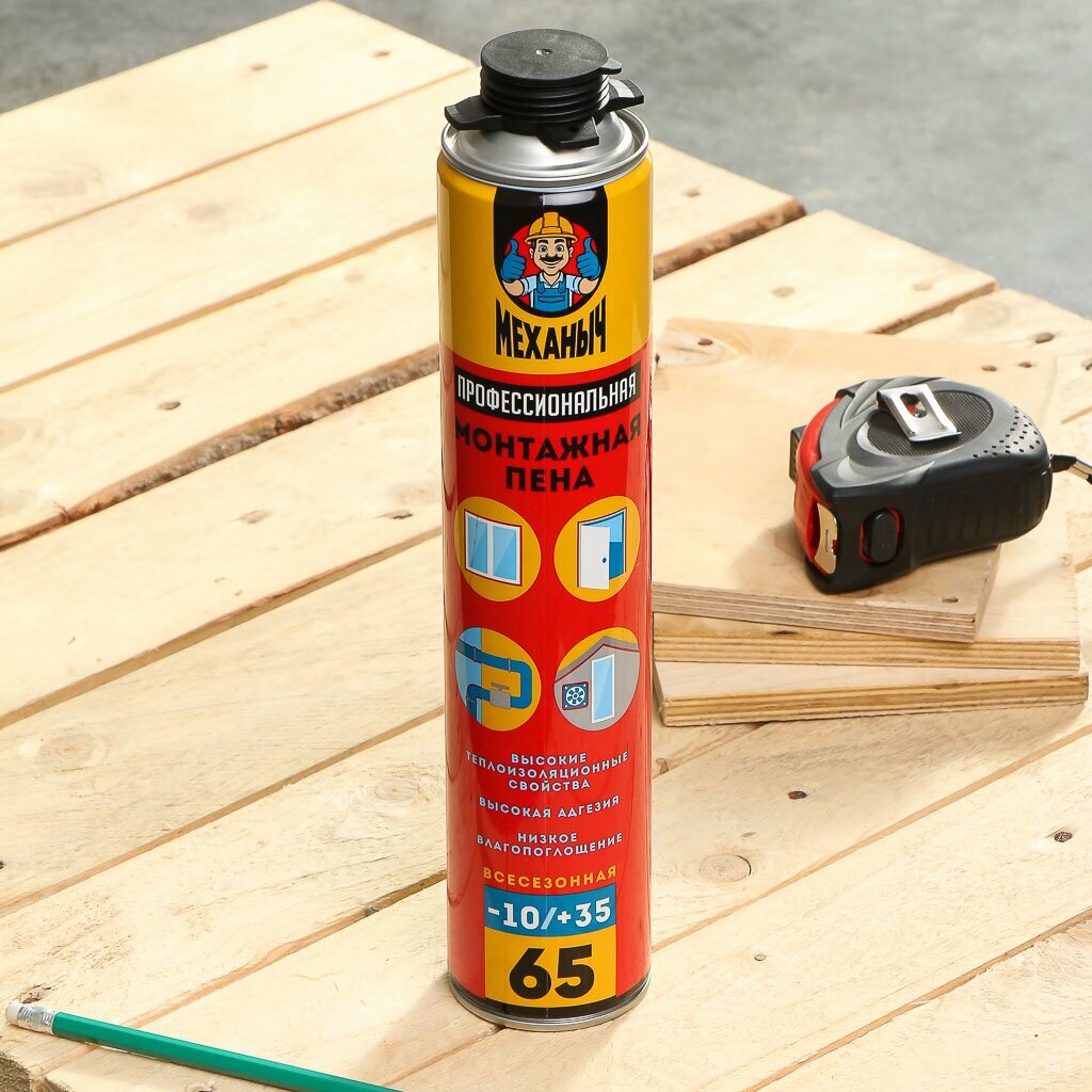 Профессиональная монтажная пена Механыч 65 л всесезонная под пистолет для теплоизоляции и герметизации швов 01710
