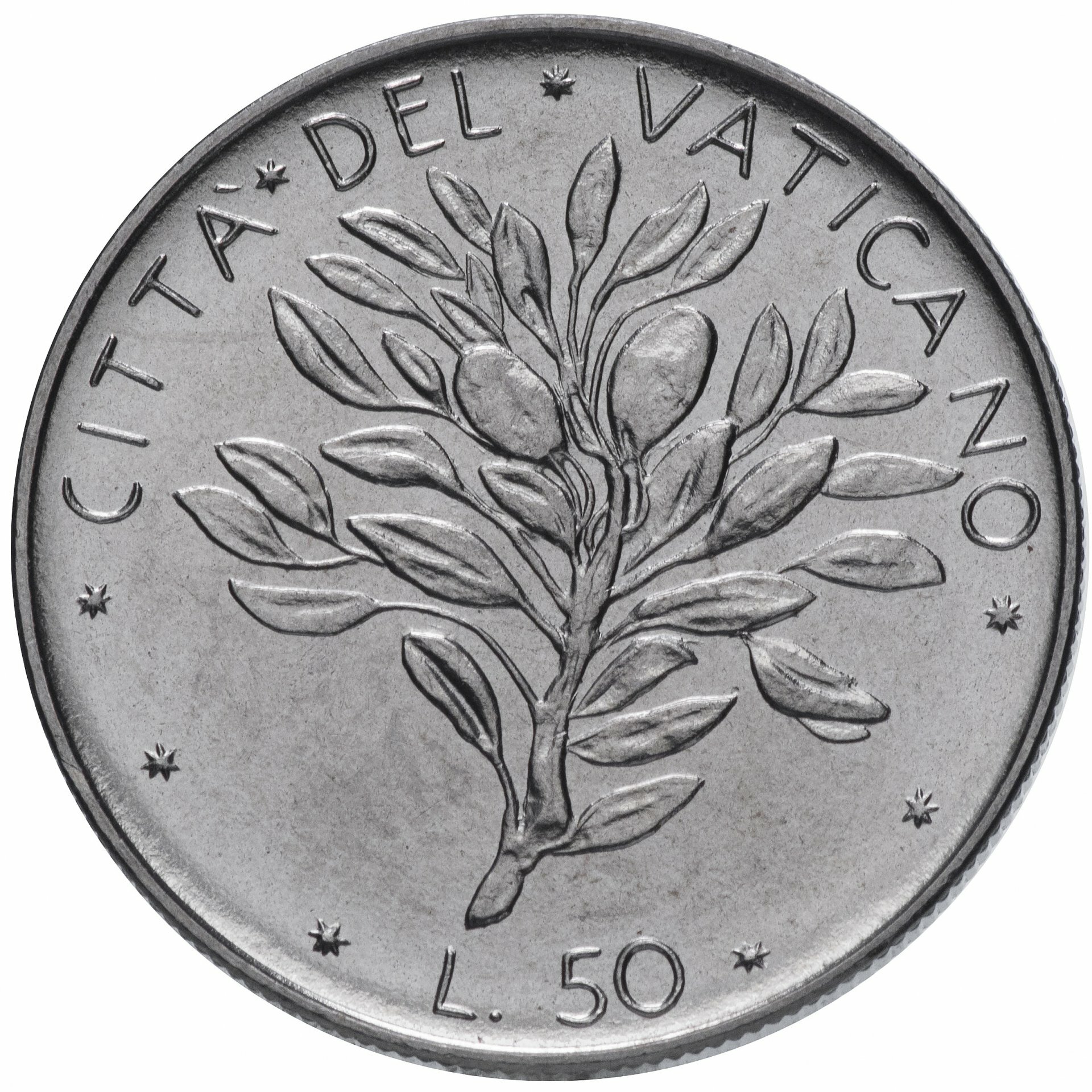 Ватикан 50 лир 1974, Сталь, в сохранности UNC