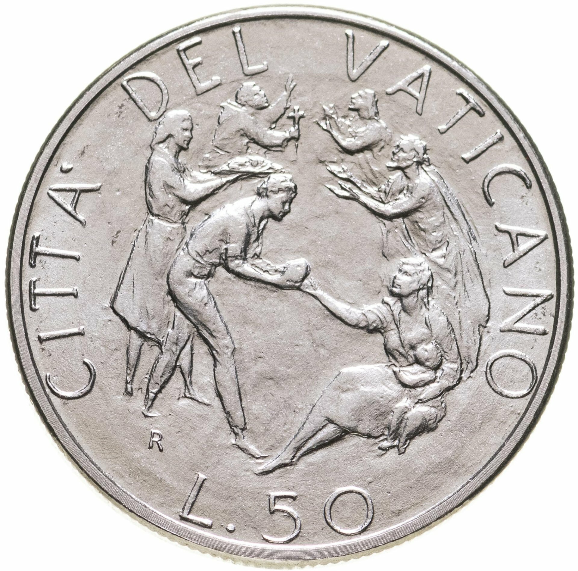 Ватикан 50 лир lire 1989, Сталь, в сохранности UNC