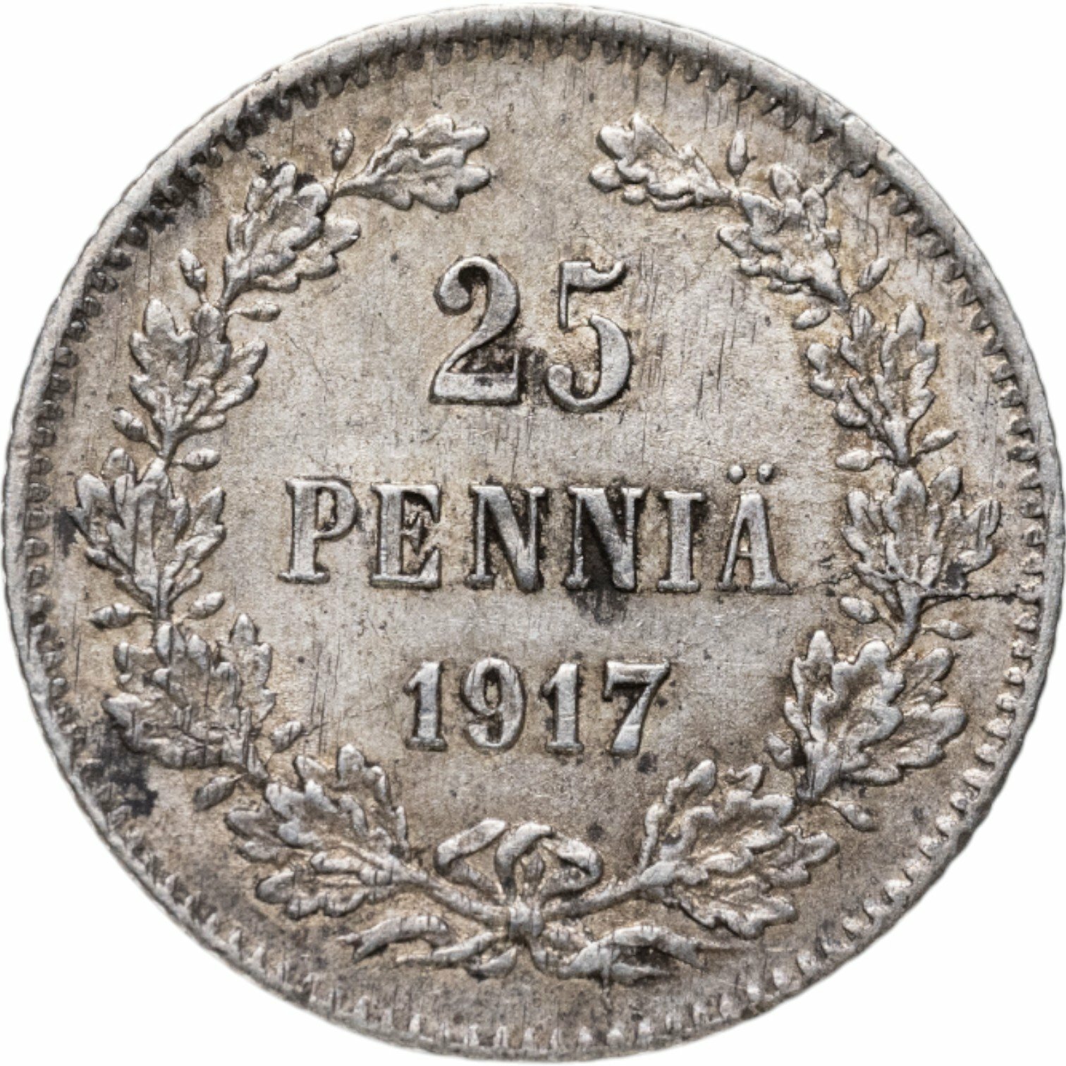 25 пенни pennia 1917 S Российская Финляндия, Серебро 750, в сохранности XF