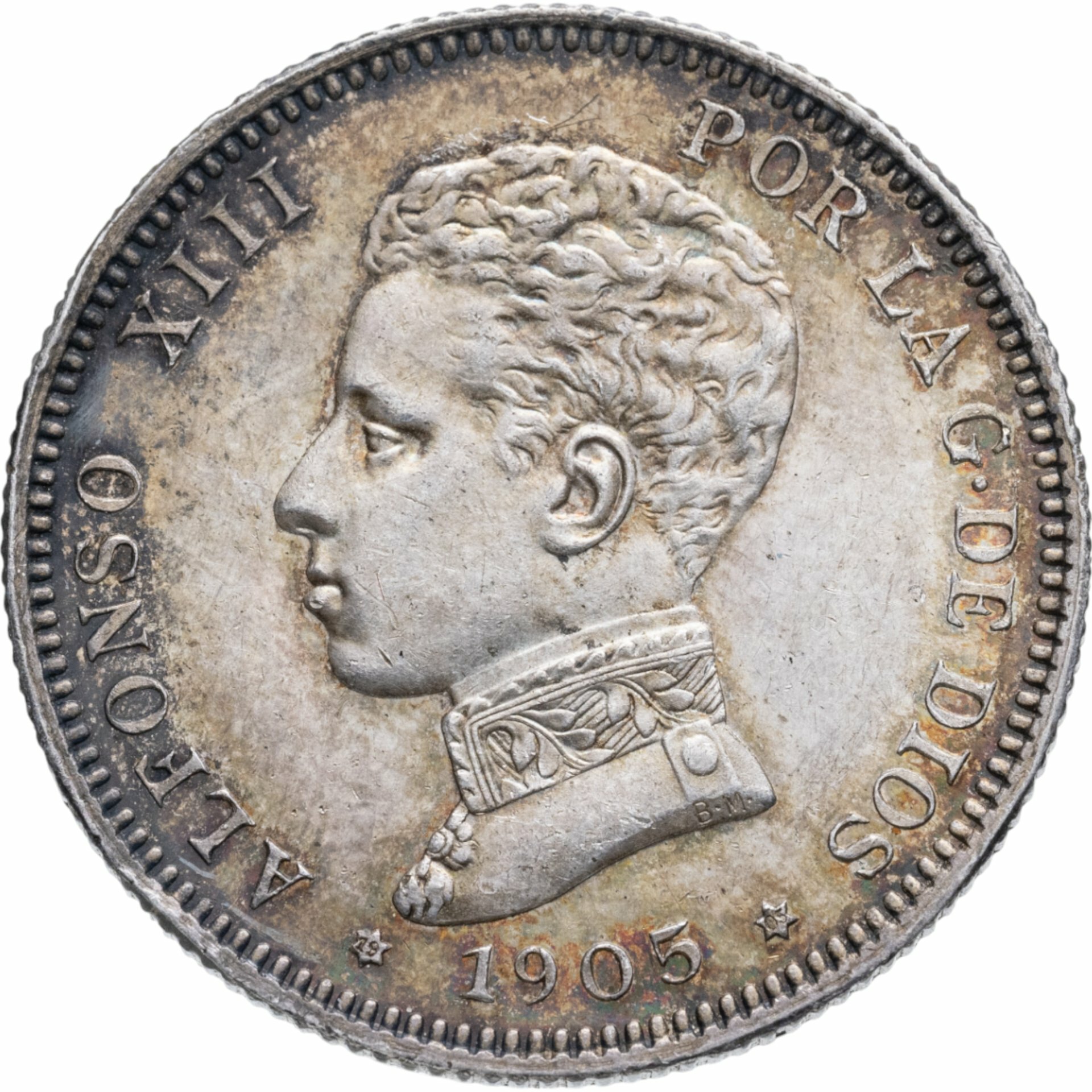 Испания 2 песеты pesetas 1905, Серебро 835, в сохранности AU