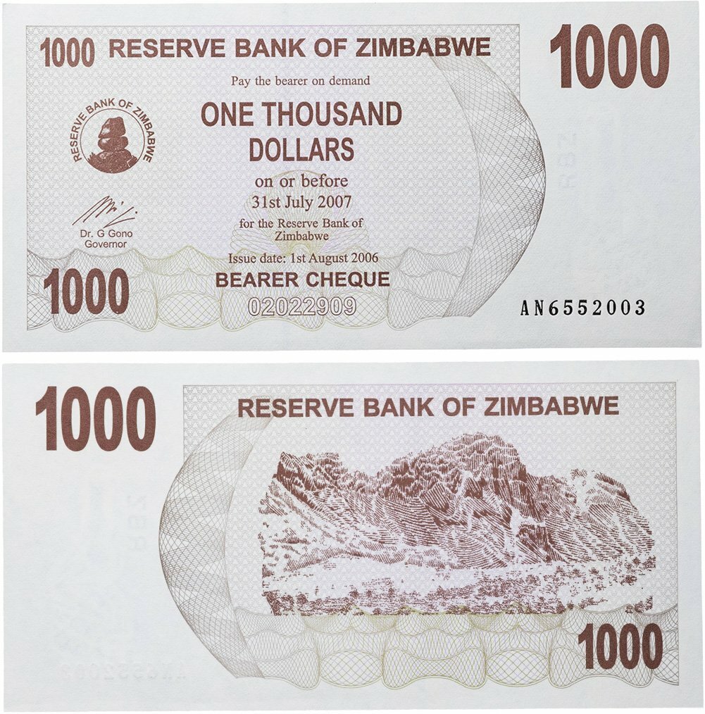 Зимбабве 1000 долларов 2007