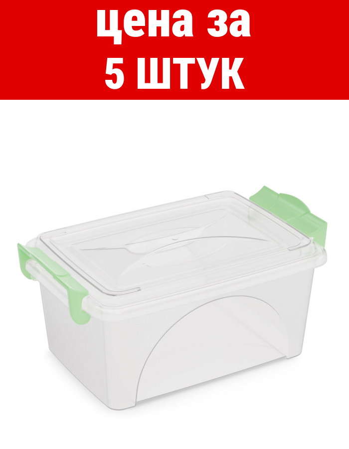 Комплект 5 шт, Контейнер 2.5л прямоугольный с ручками