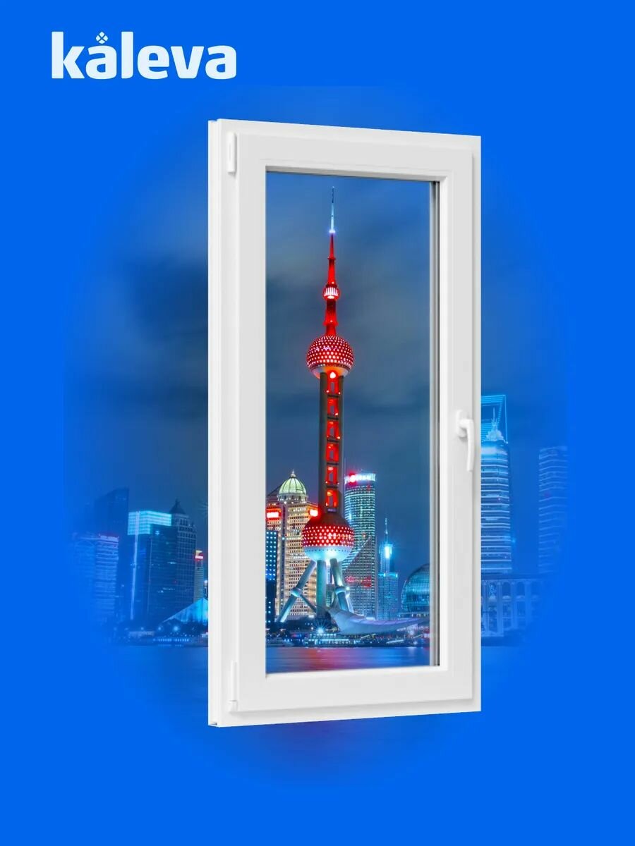 Пластиковое Окно ПВХ Калева, 109х48 см, одностворчатое, поворотно-откидное левое, двухкамерный стеклопакет с энергосберегающим стеклом
